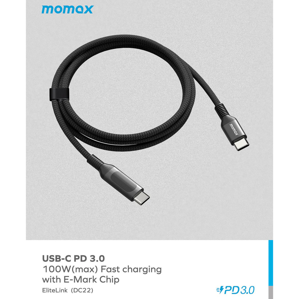 Momax Elitelink USB-C to USB-C PD 100W LED Lylon Braided Fast Charging